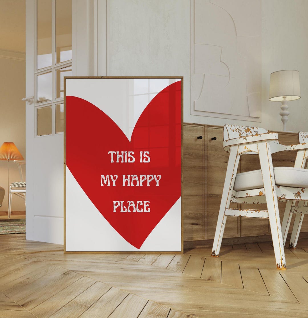 This is My Happy Place Wall Art, Large Red Heart Wall Print, Trendy ...