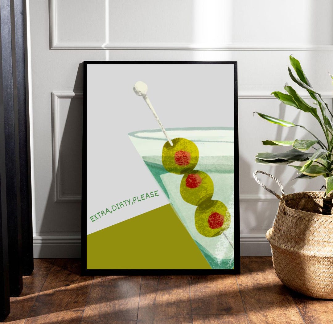 Martini Glass Print, Olives Decor, Dirty Martini Poster, Martini and ...