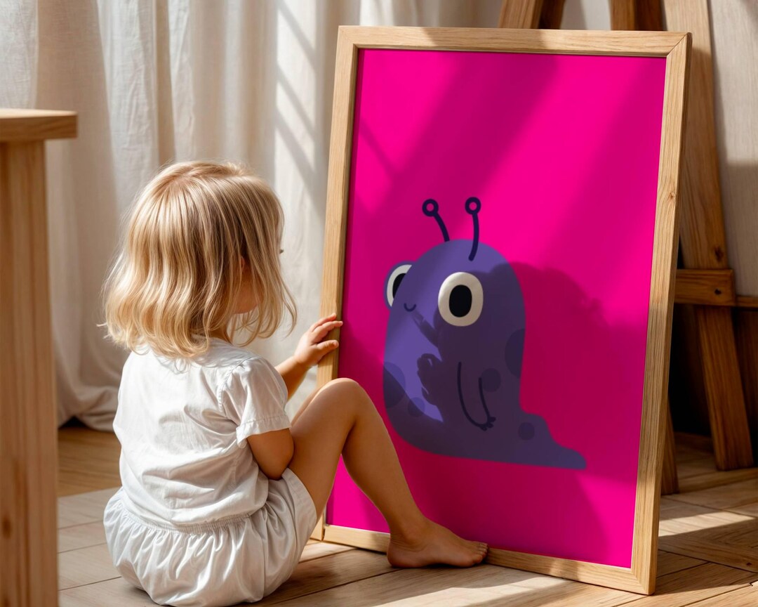 Kids Purple Slug Wall Art Print, Trendy Wall Art, Purple and Pink Room ...