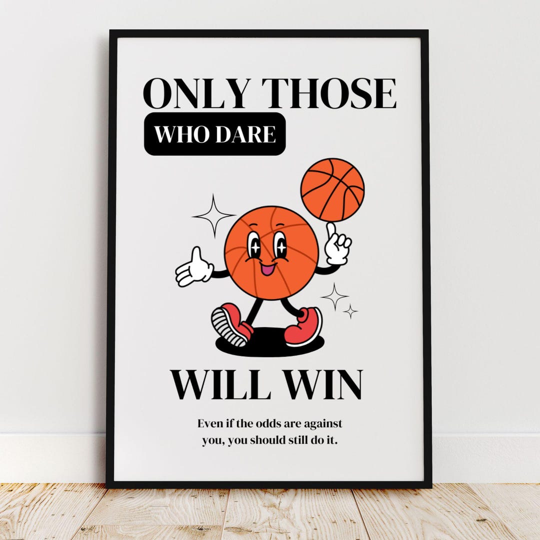 Retro Mascot Basketball Motivational Print, Quote Wall Art (digital ...