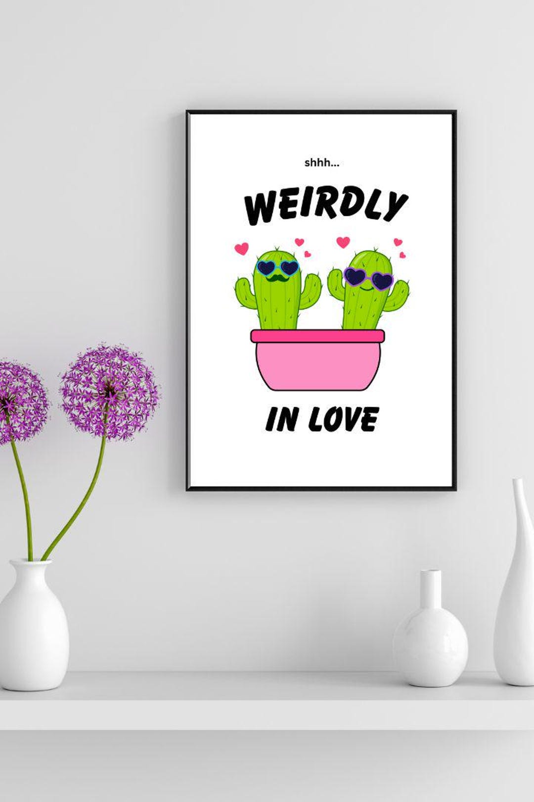 Weirdly in Love Cactus Couple Print, Trendy Home Decor (digital Print ...