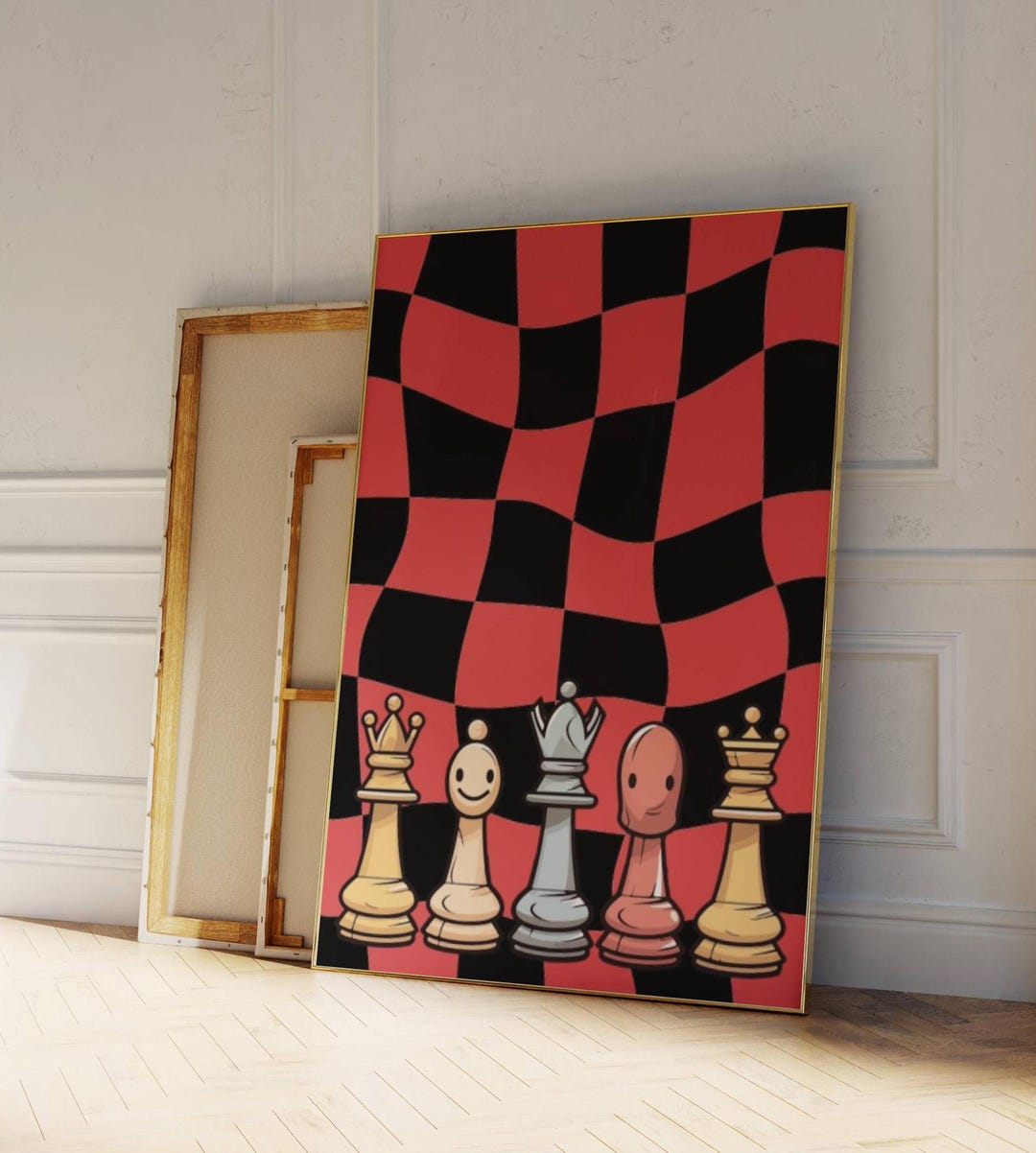 Chess Mascot Prints, Trendy Wall Art, Cute Wall Prints, Black and Red ...
