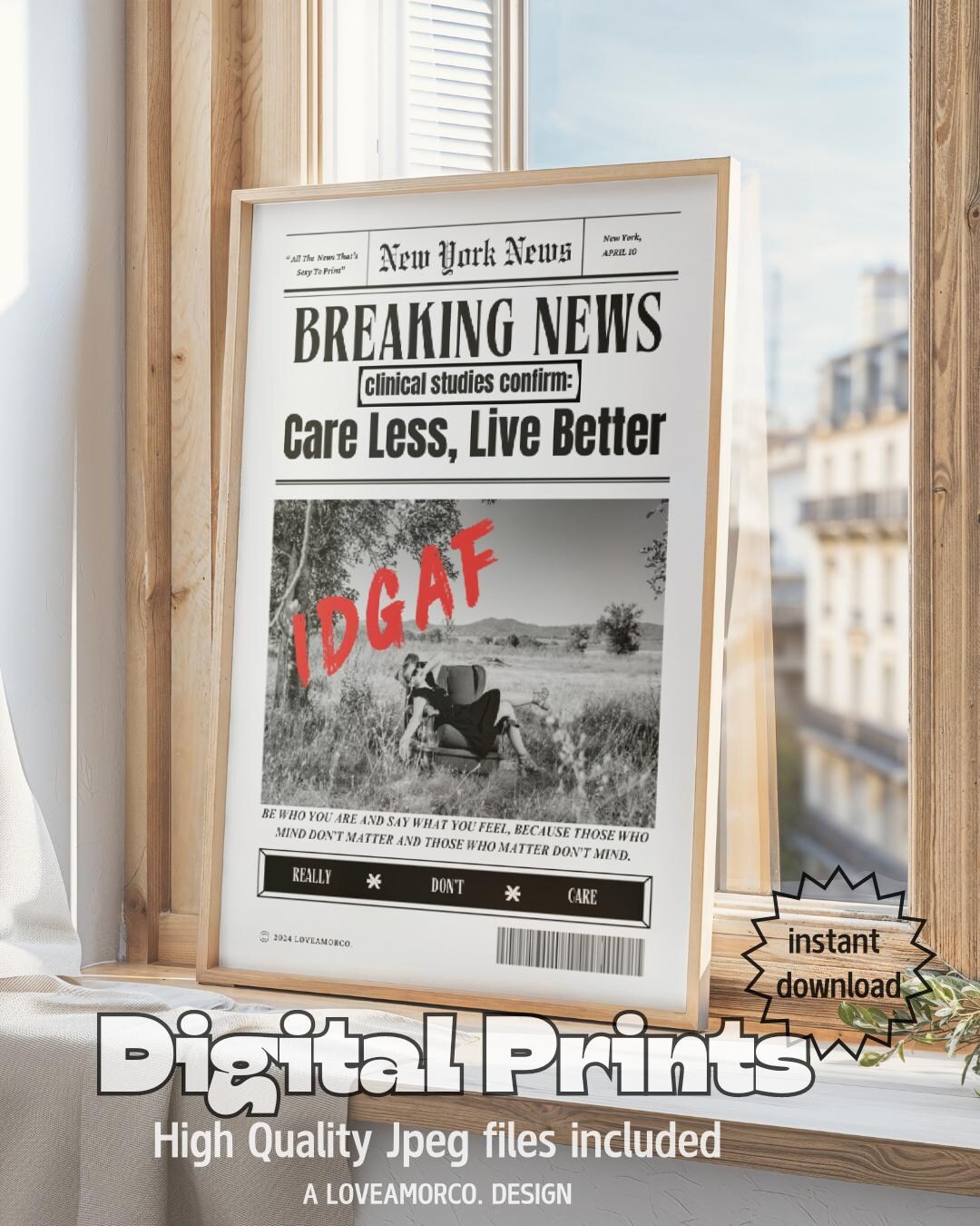 Care Less Live Better Newspaper Print, Trendy Wall Art (digital ...
