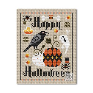 Happy Halloween Cross Stitch Pattern, Halloween Boo Sampler, Spooky Sampler, Halloween Pumpkin ...