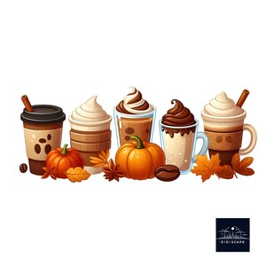 Fall Coffee Cups PNG, Halloween Latte Pumpkin Clipart, Digital Download ...