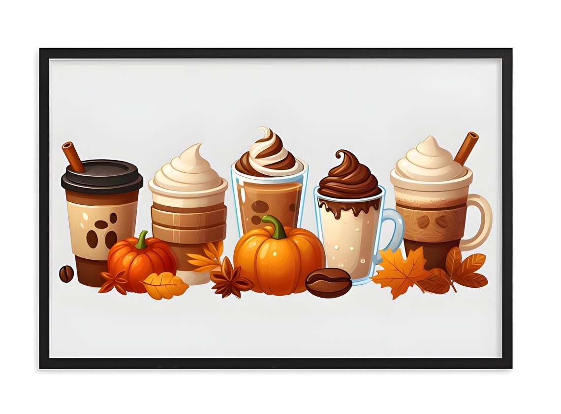 Fall Coffee Cups PNG, Halloween Latte Pumpkin Clipart, Digital Download ...