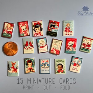 Miniature Christmas Cards - Vintage Style Greeting Cards - 1/12 and 1/6 ...