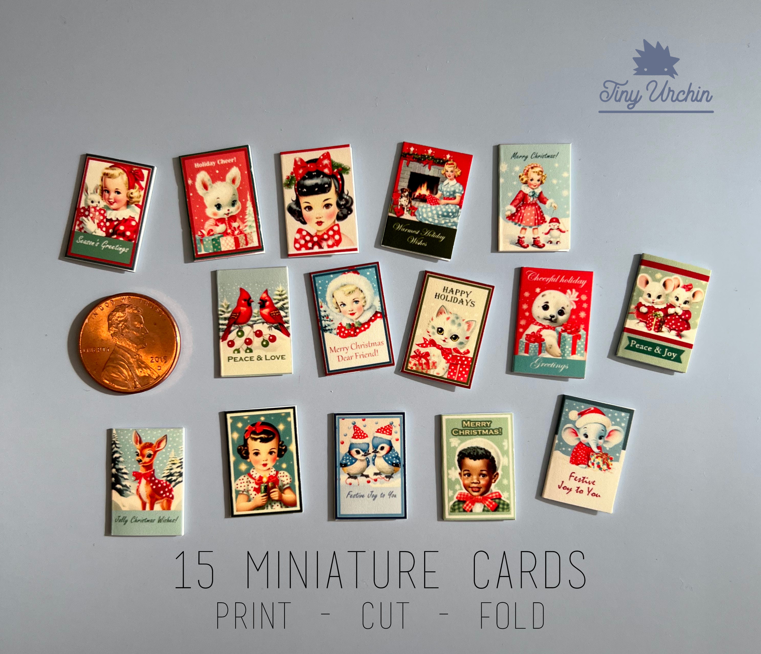 Miniature Christmas Cards - Vintage Style Greeting Cards - 1/12 and 1/6 ...
