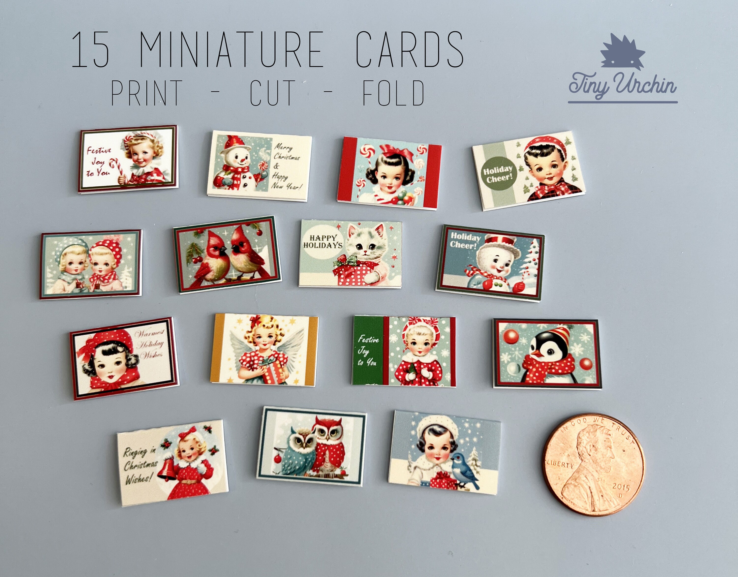 Miniature Christmas Cards - Horizontal Tiny Greeting Cards - 1/12 and 1 ...