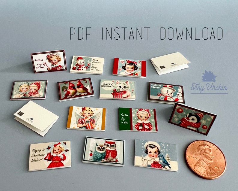 Miniature Christmas Cards - Horizontal Tiny Greeting Cards - 1/12 and 1 ...