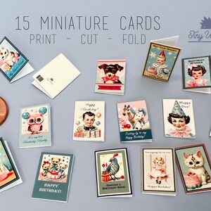 Miniature Birthday Cards - Tiny Happy Birthday Notecards - 1/12 and 1/6 ...