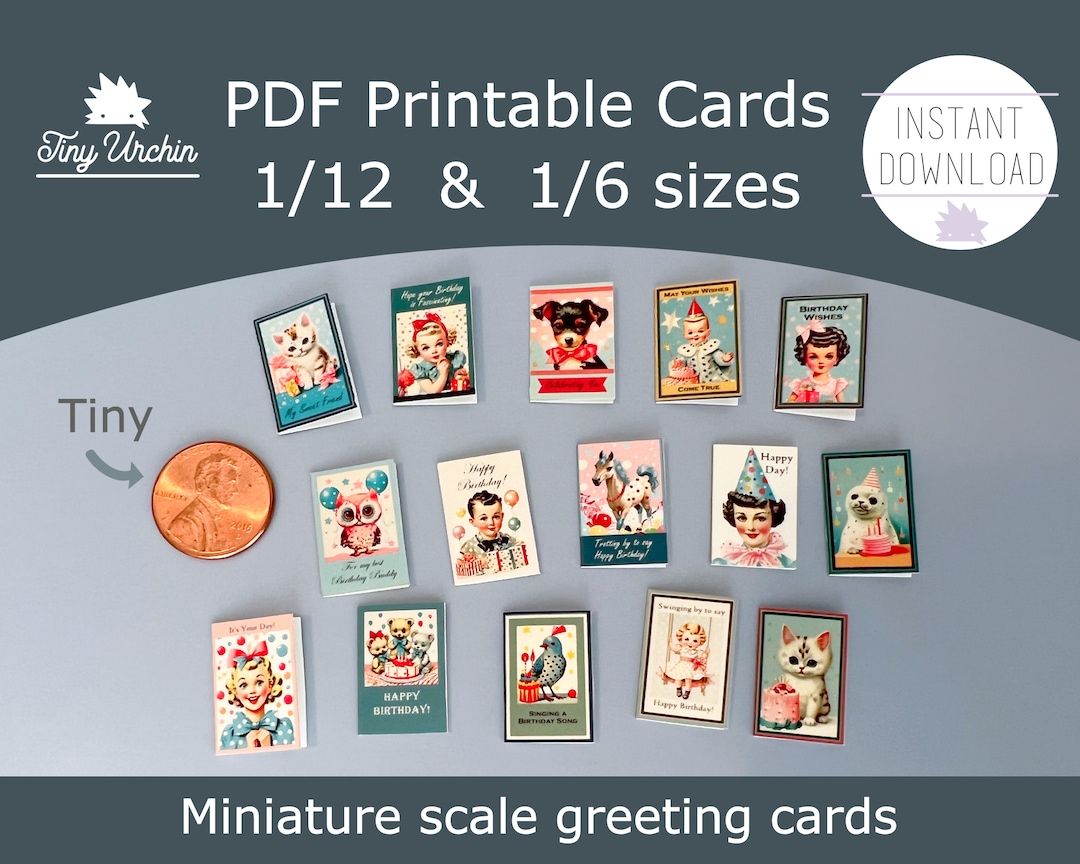 Miniature Birthday Cards - Tiny Happy Birthday Notecards - 1/12 and 1/6 ...