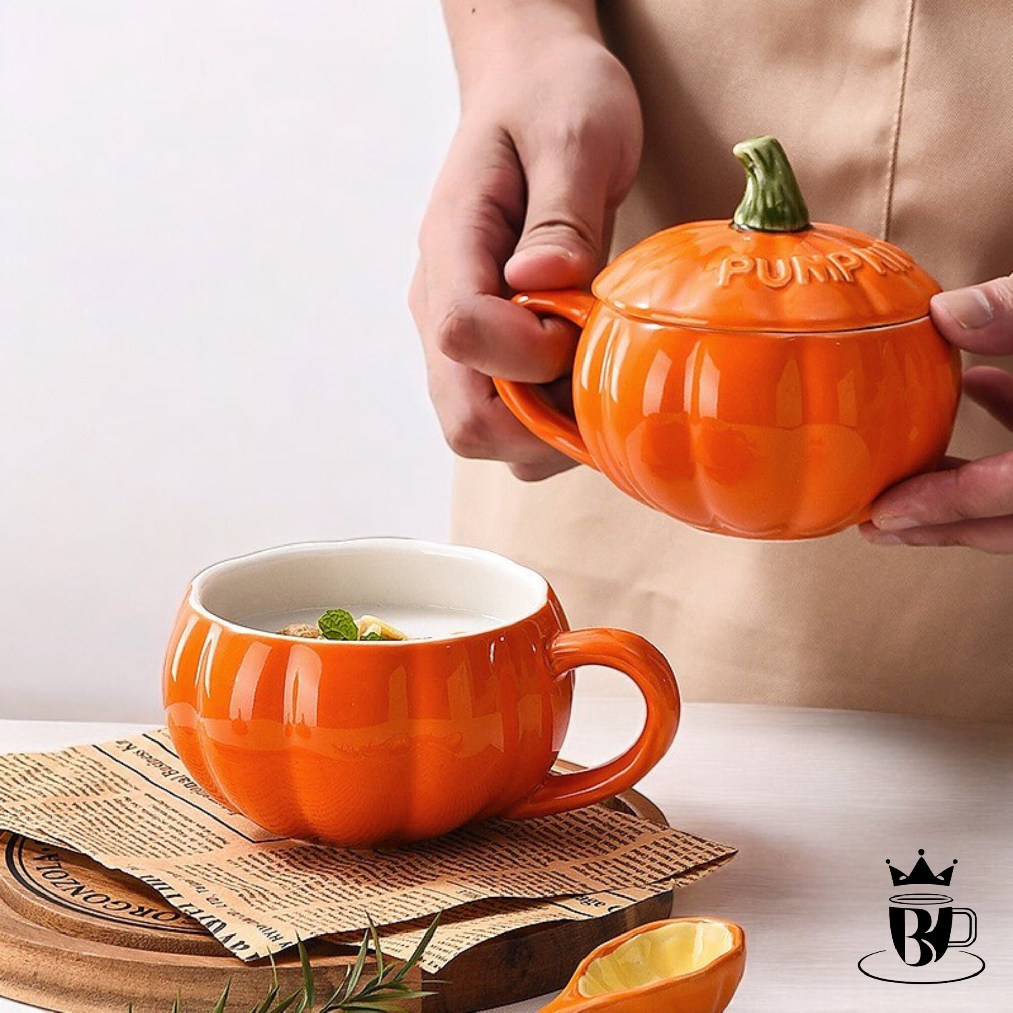 Cute Pumpkin Breakfast Cup With Lid, Unique Ceramic Mug for Pumpkin ...