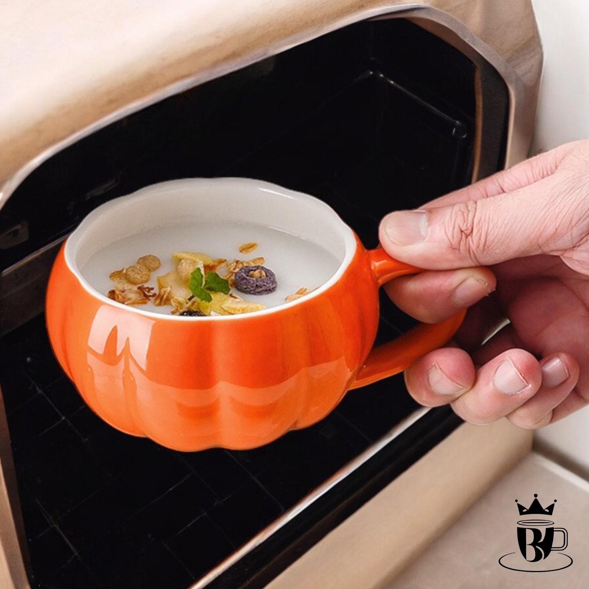 Cute Pumpkin Breakfast Cup With Lid, Unique Ceramic Mug for Pumpkin ...