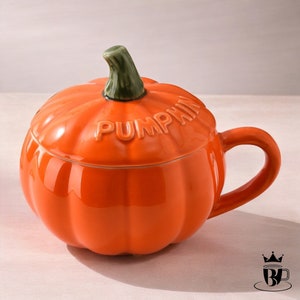 Cute Pumpkin Breakfast Cup With Lid, Unique Ceramic Mug for Pumpkin ...