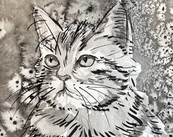 Custom Portrait Stylized Ink Wash Illustration - Etsy