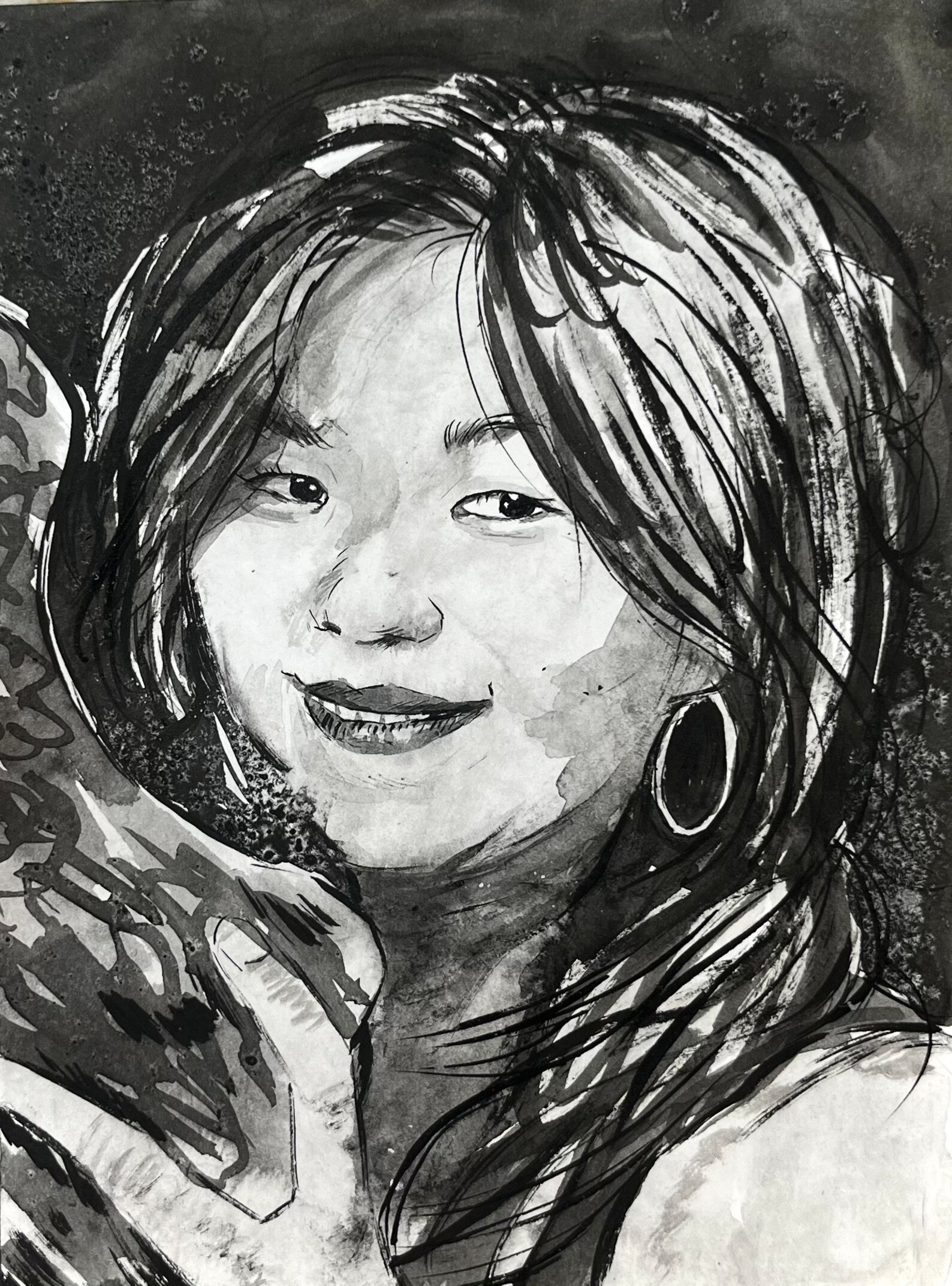 Custom Portrait Stylized Ink Wash Illustration - Etsy