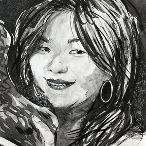 Custom Portrait Stylized Ink Wash Illustration - Etsy