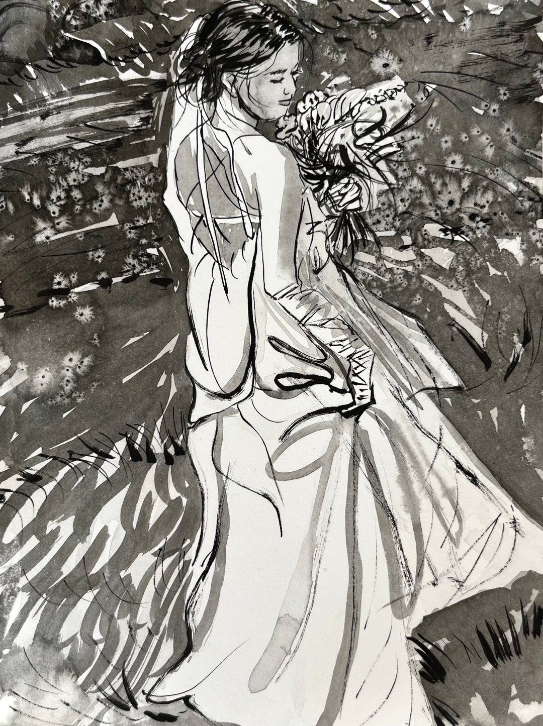 Custom Portrait Stylized Ink Wash Illustration - Etsy