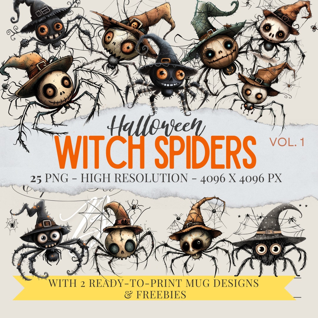 Halloween Witch Spiders - 25 PNG Creepy Spiders, Spooky and Cute ...