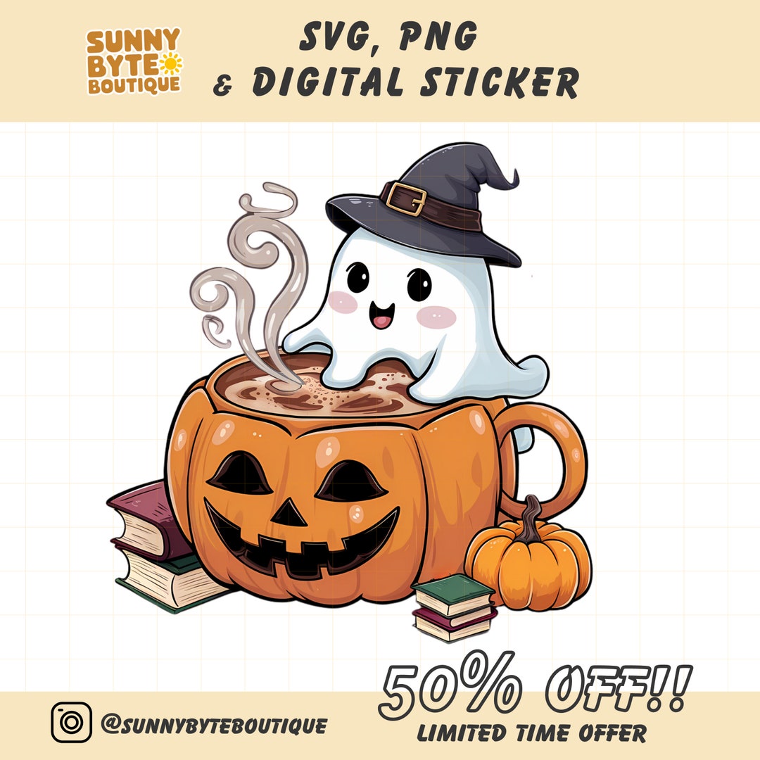 Witch Ghost Png, Kawaii Ghost, Ghost Witch PNG, Pumpkin SVG, Cute ...