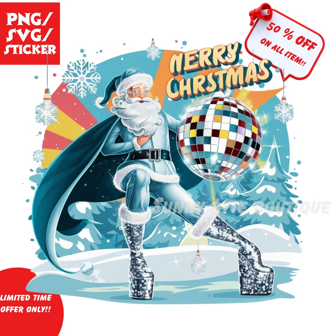 Disco Christmas, Retro Santa, Santa SVG, Disco Ball, Christmas Season ...