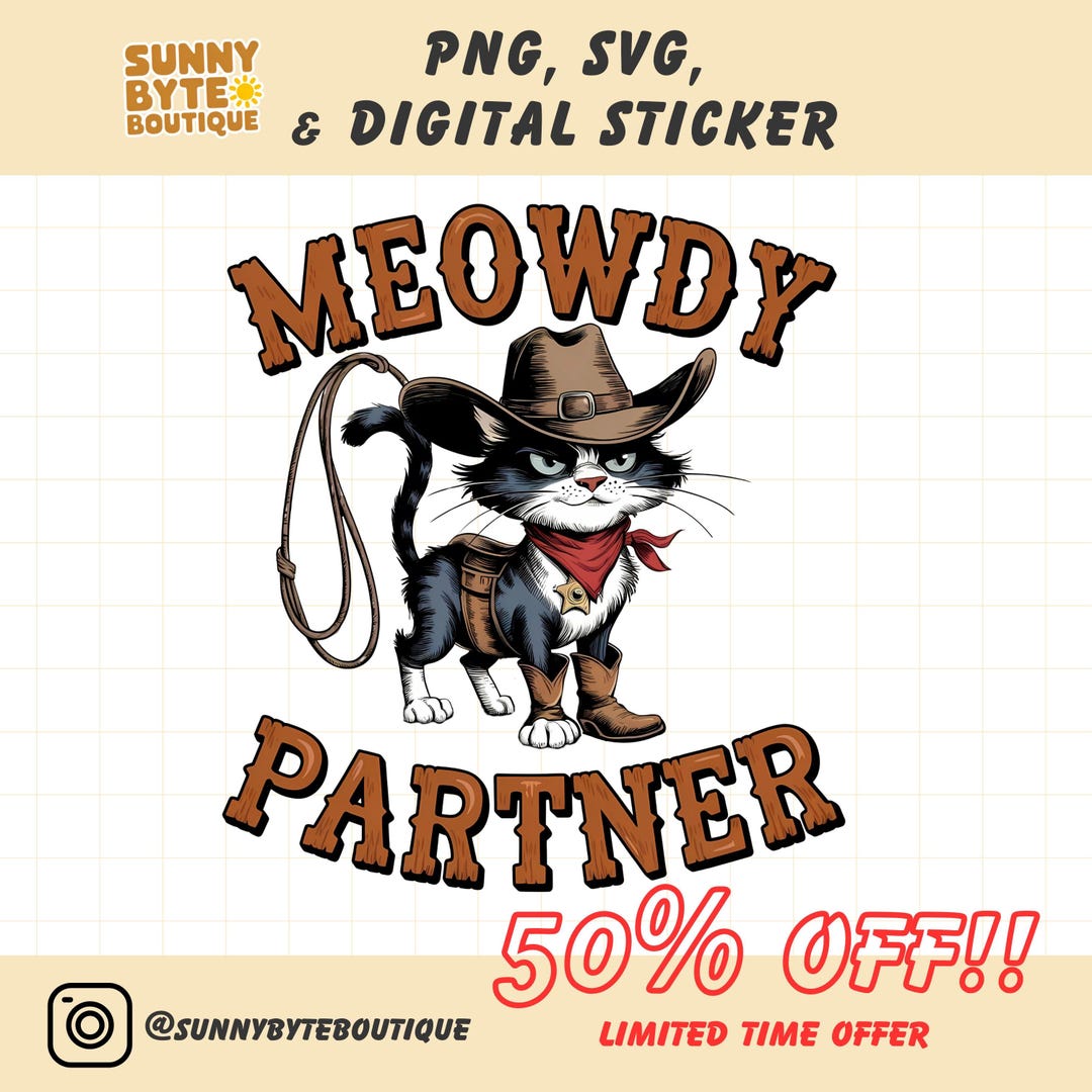 Meowdy Partner, Meowdy Cat, Cowboy Cat, Wild West Art, Cat Lover Gift ...