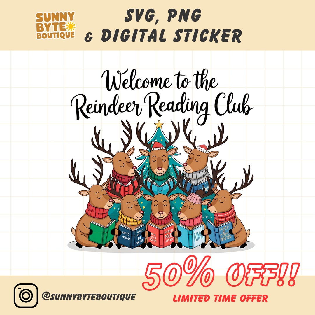 Reading Reindeer, Christmas Reindeer Png, Cute Reindeer SVG, Christmas ...