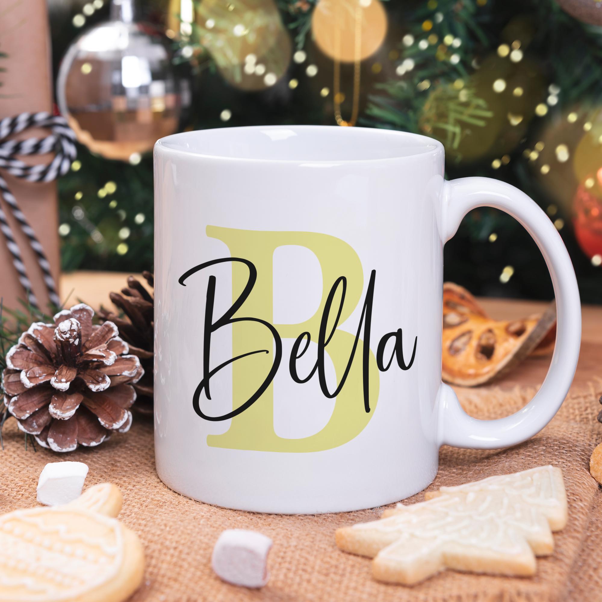 Personalized Letter Mug, Initial Mug, Christmas Gift, Name Mug, Holiday ...