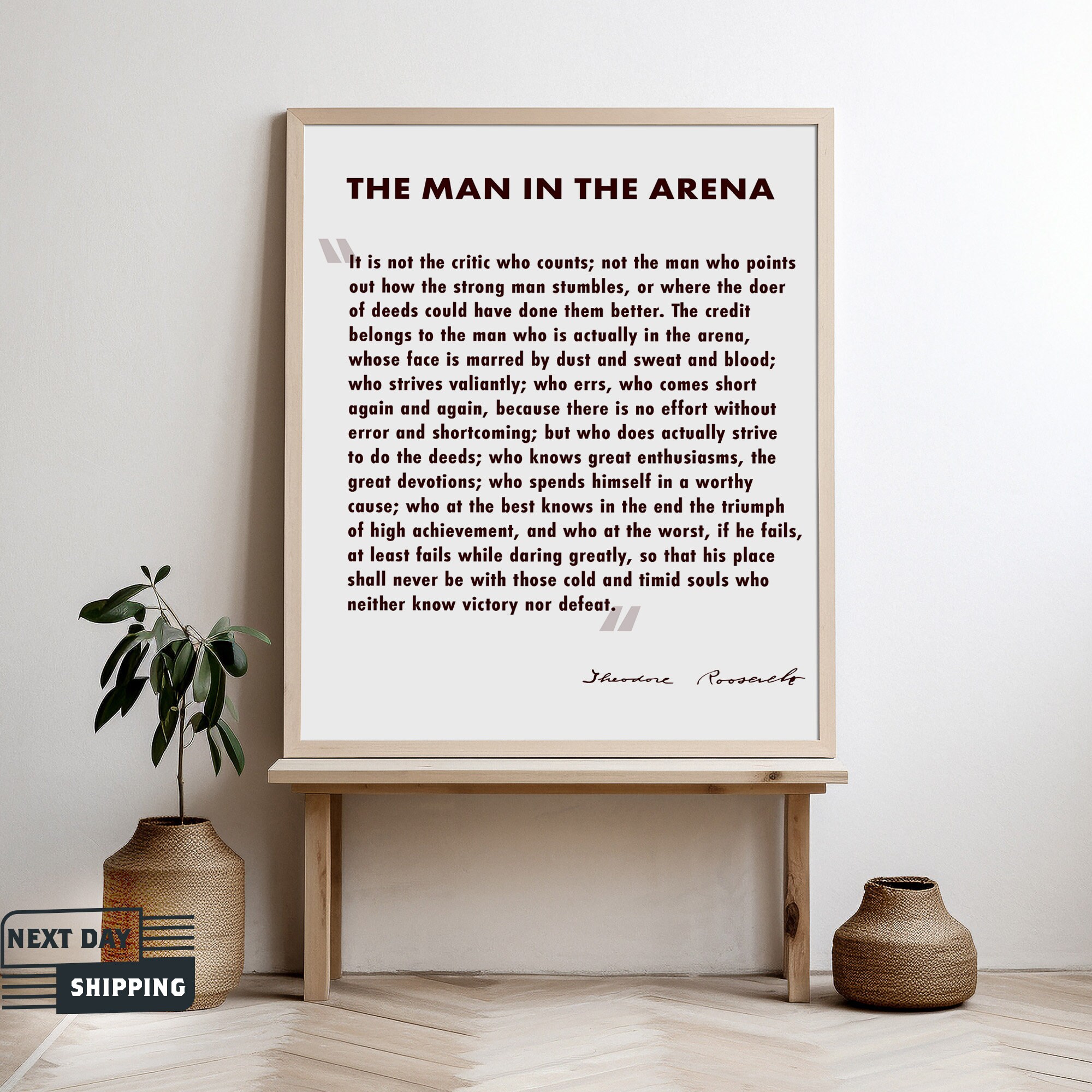 The Man in the Arena Wall Decor, Wood Framed Sign, Motivational Wall ...