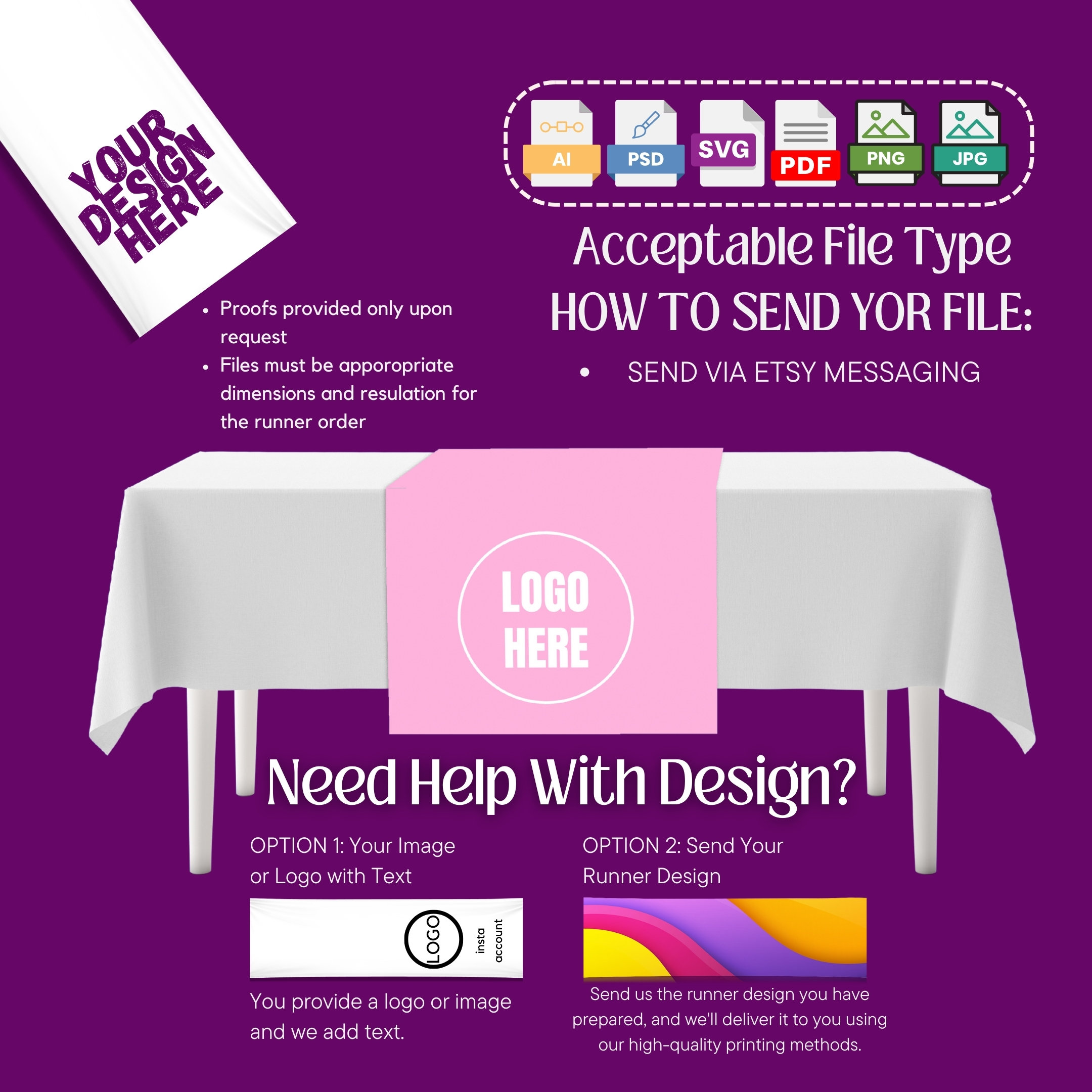 Personalized Table Runner With Business Logo, Custom Table Runner for Events, Custom Table ...