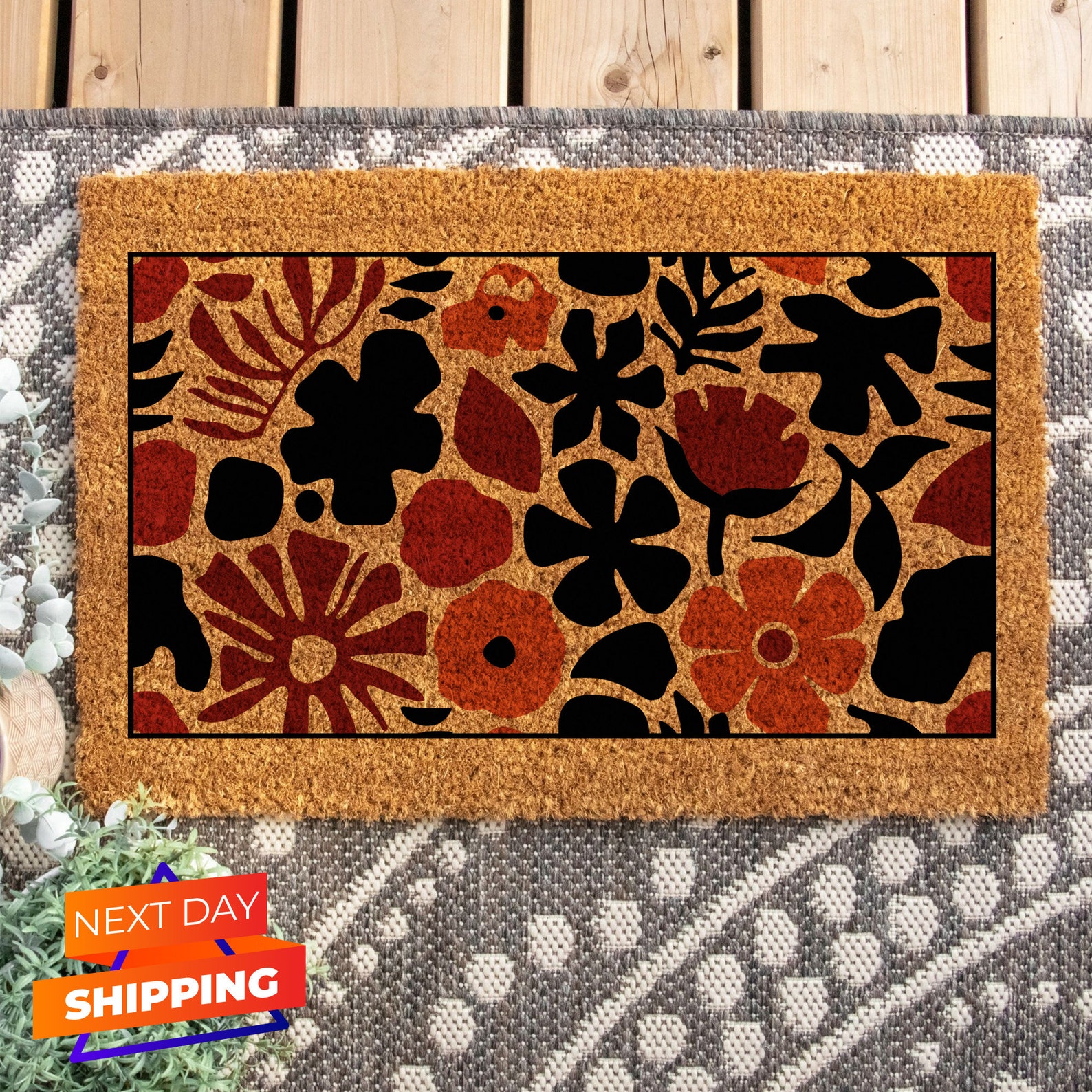 Floral Welcome Mat, Housewarming Gift, Welcome Doormat, Flowers Front ...