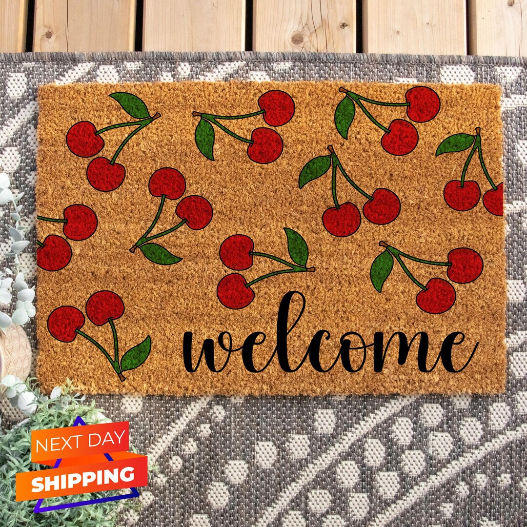 Welcome Cherry Doormat, Welcome Mat, Front Door Doormat, Outdoor Mat ...