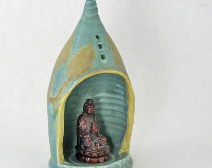 Ceramic Spiral Spirit House Shrine With Aqua and Green Leaves - Etsy