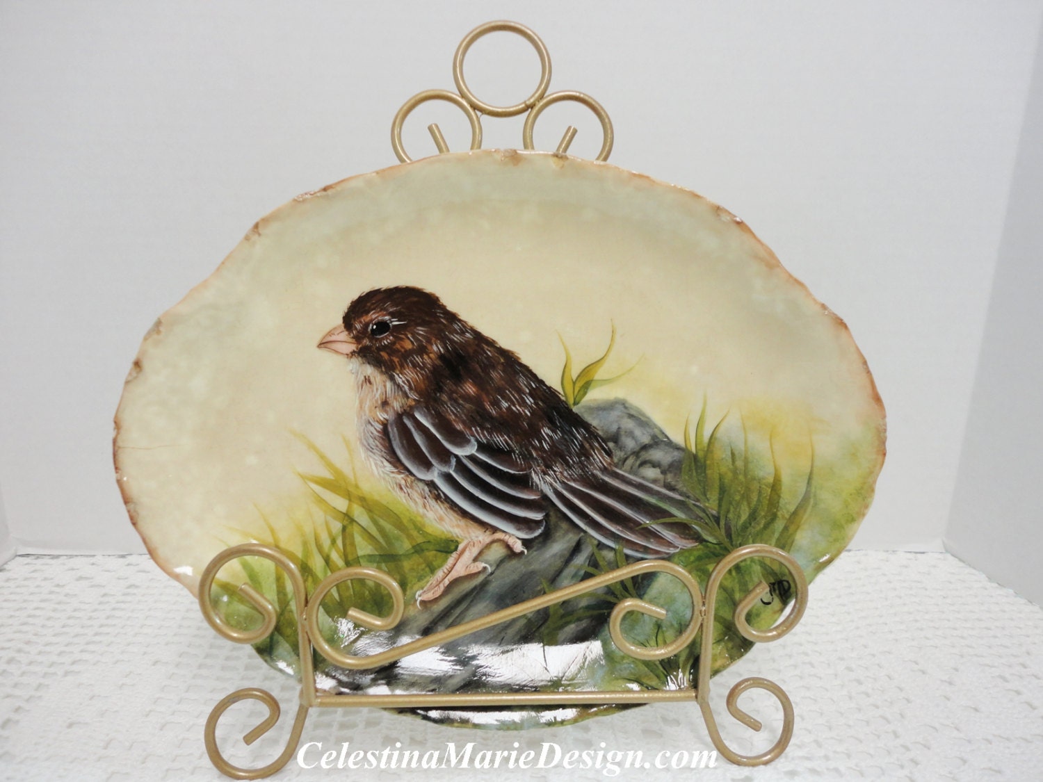 Sweet Sparrow Sitting on a Log Hand Painted on a Vintage | Etsy