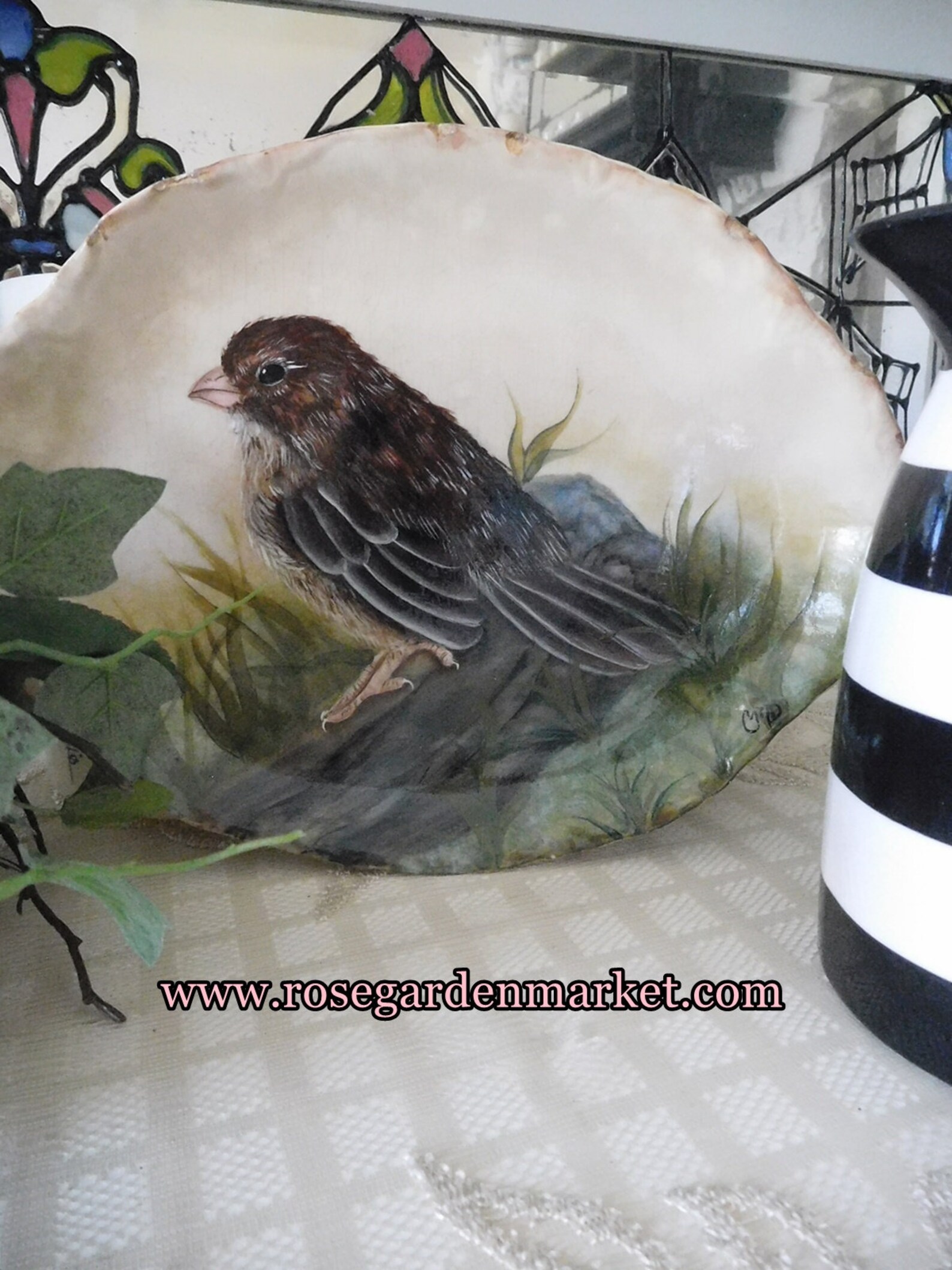 Sweet Sparrow Sitting on a Log Hand Painted on a Vintage | Etsy