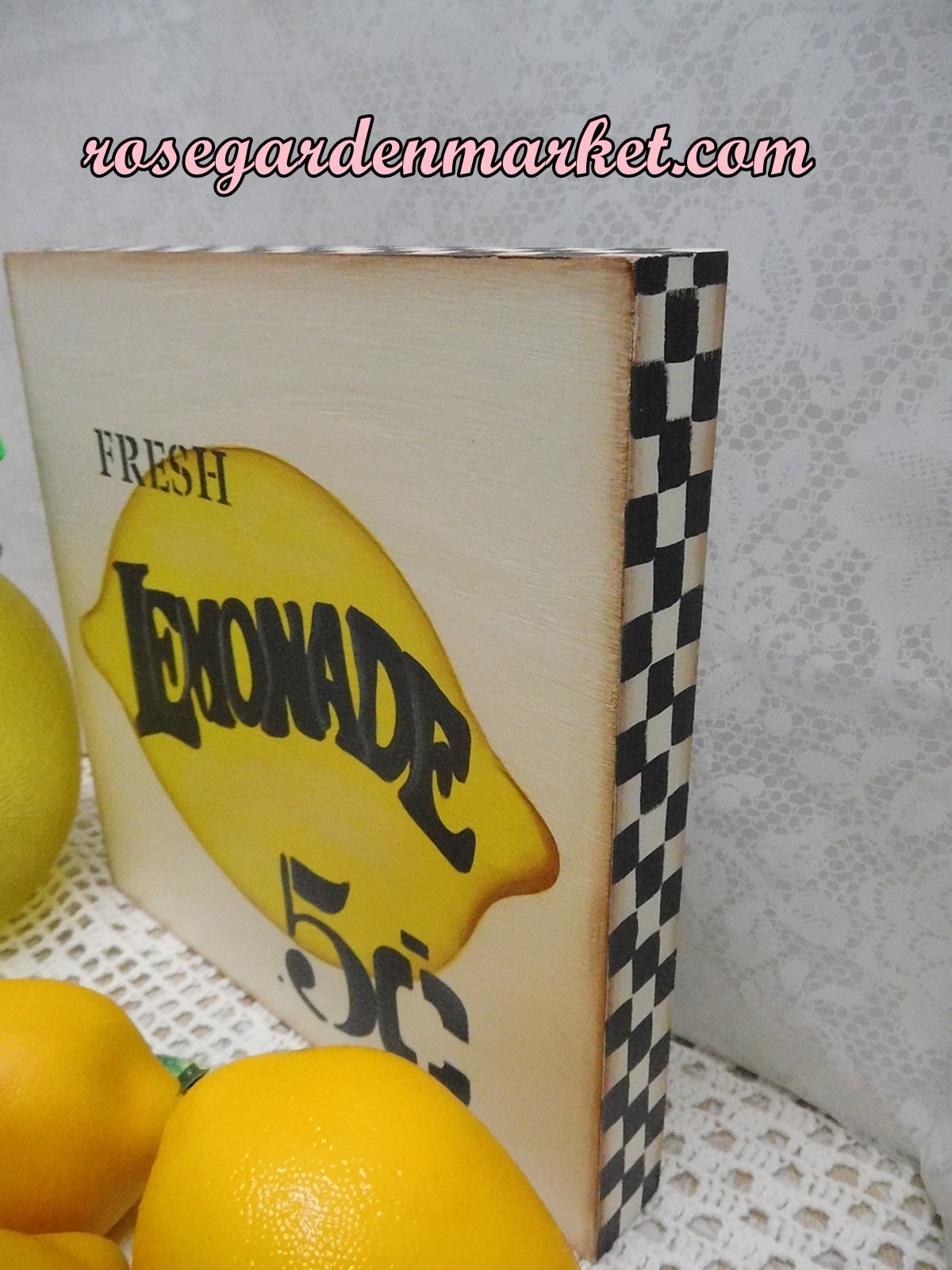 Fresh Lemonade Square Wood Sign Hand Painted Lemon and Hand | Etsy