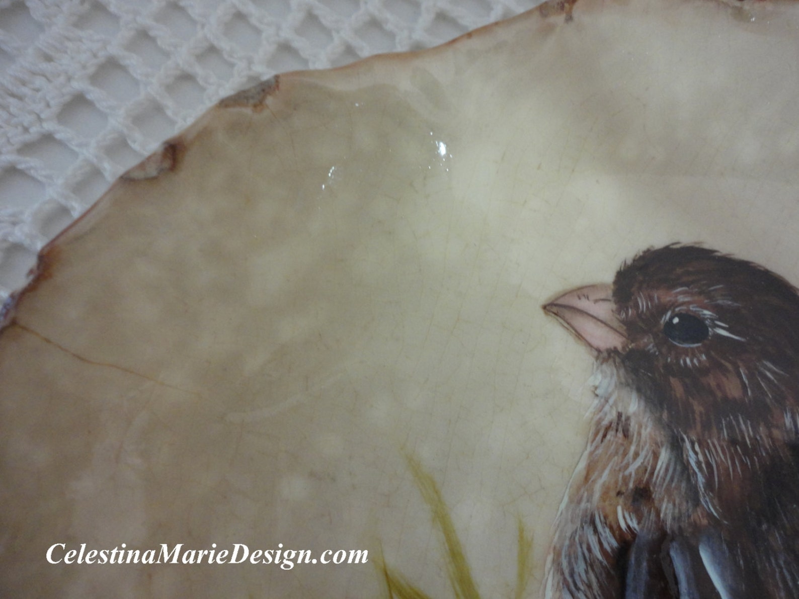 Sweet Sparrow Sitting on a Log Hand Painted on a Vintage | Etsy