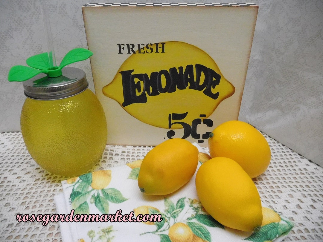 Fresh Lemonade Square Wood Sign, Hand Painted Lemon and Hand Painted ...
