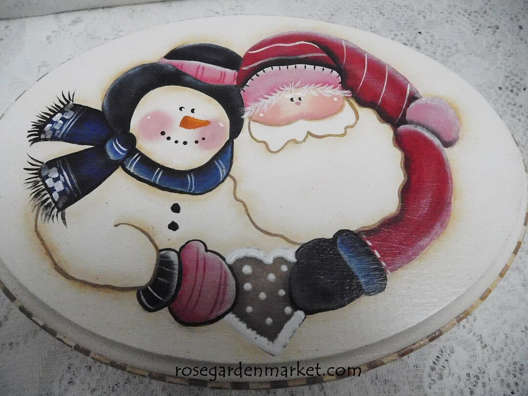 Hand Painted Wood Riser: Santa & Snowman Gingerbread Christmas Decor - Etsy