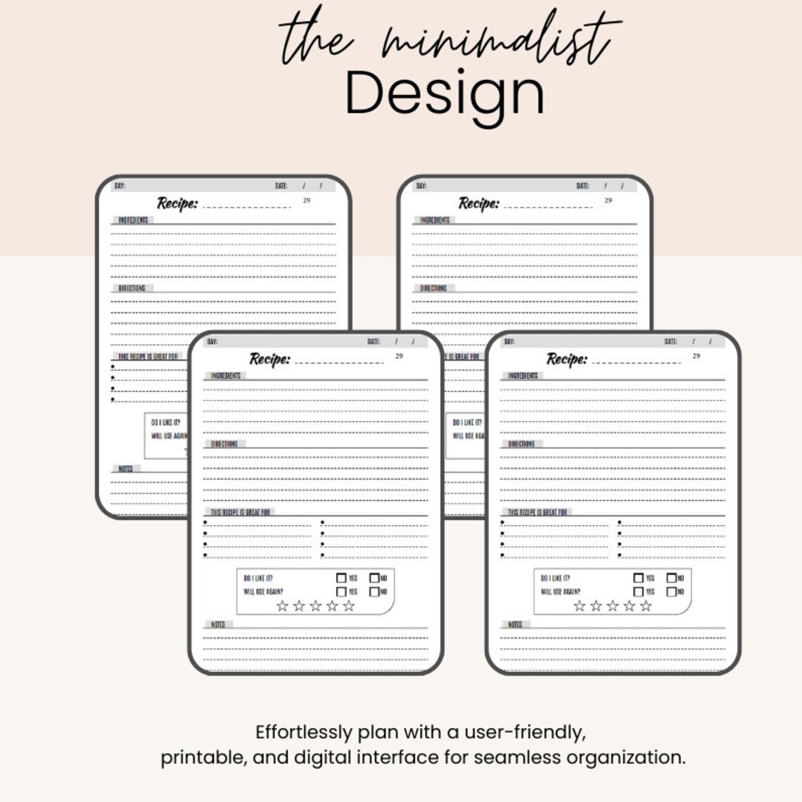 Recipe Planner Printable, Digital Meal Planner, Meal Prep Planner ...
