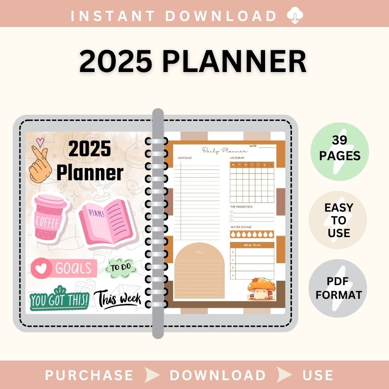 2025 Planner, PDF Daily Planner, Finance Tracker Planner, Shopping ...