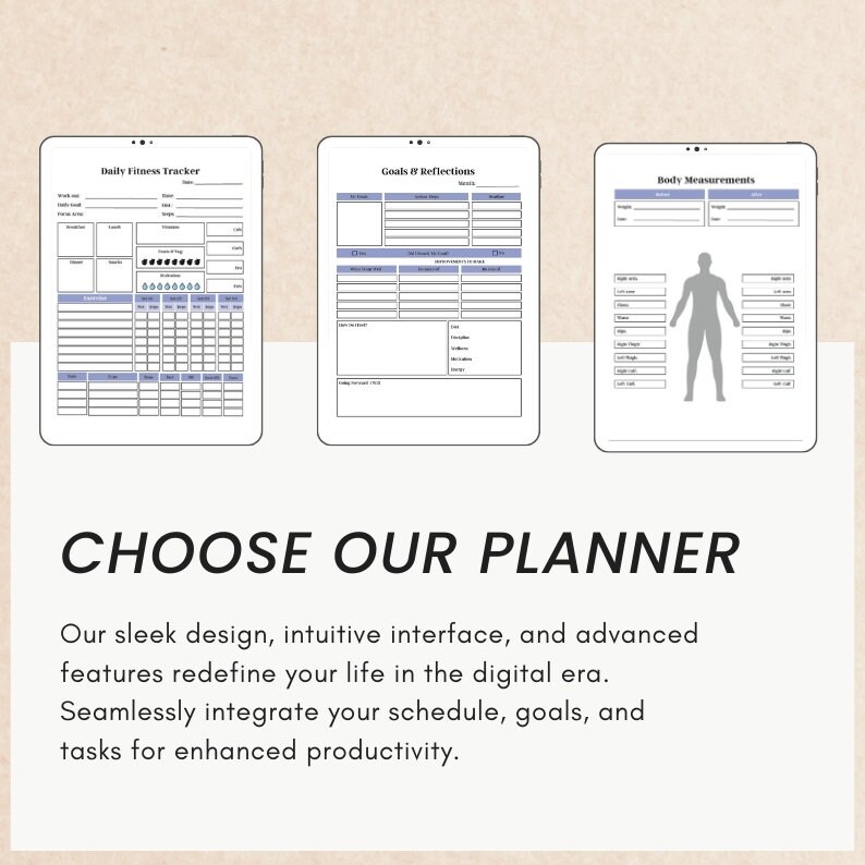 Digital Fitness Planner, Printable Fitness Tracker, Workout Log, Body ...