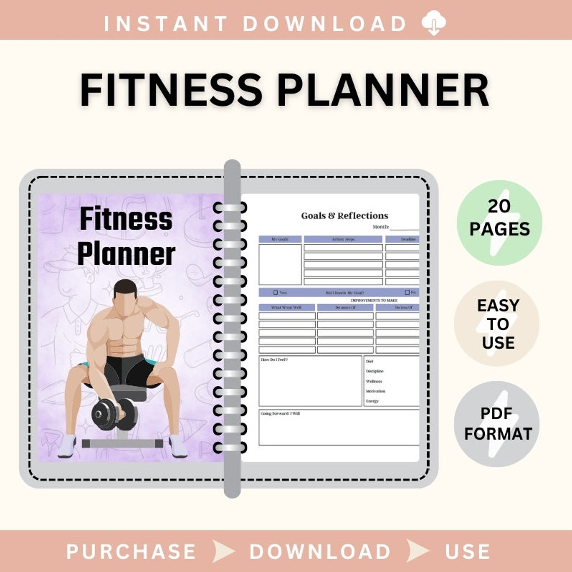 Digital Fitness Planner, Printable Fitness Tracker, Workout Log, Body ...