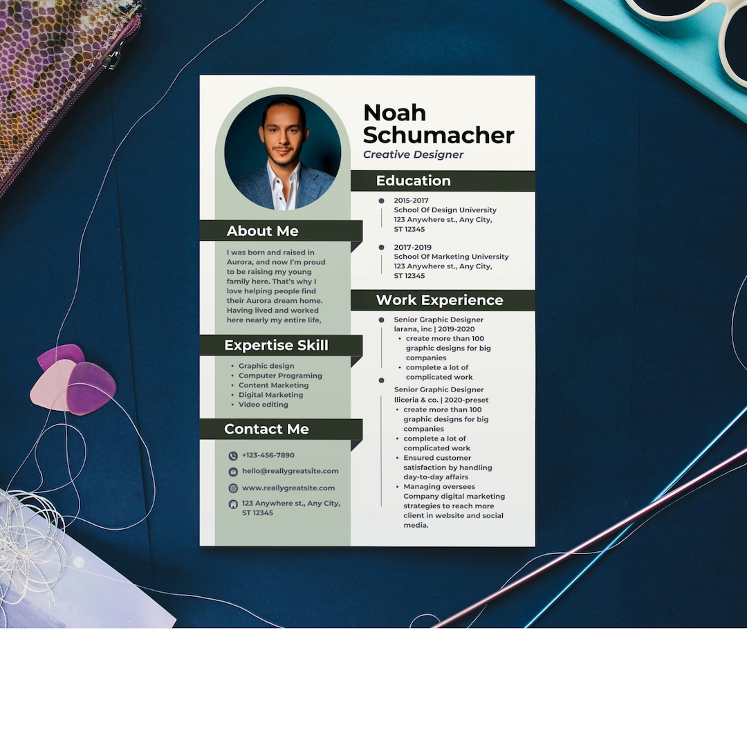 Modern Resume Template With Photo, Aesthetic Resume Template, Custom CV ...