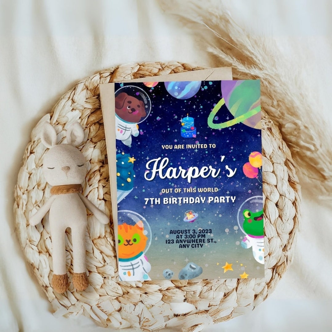Space Birthday Printable Invite, Galaxy Birthday Invitation, Astronaut ...