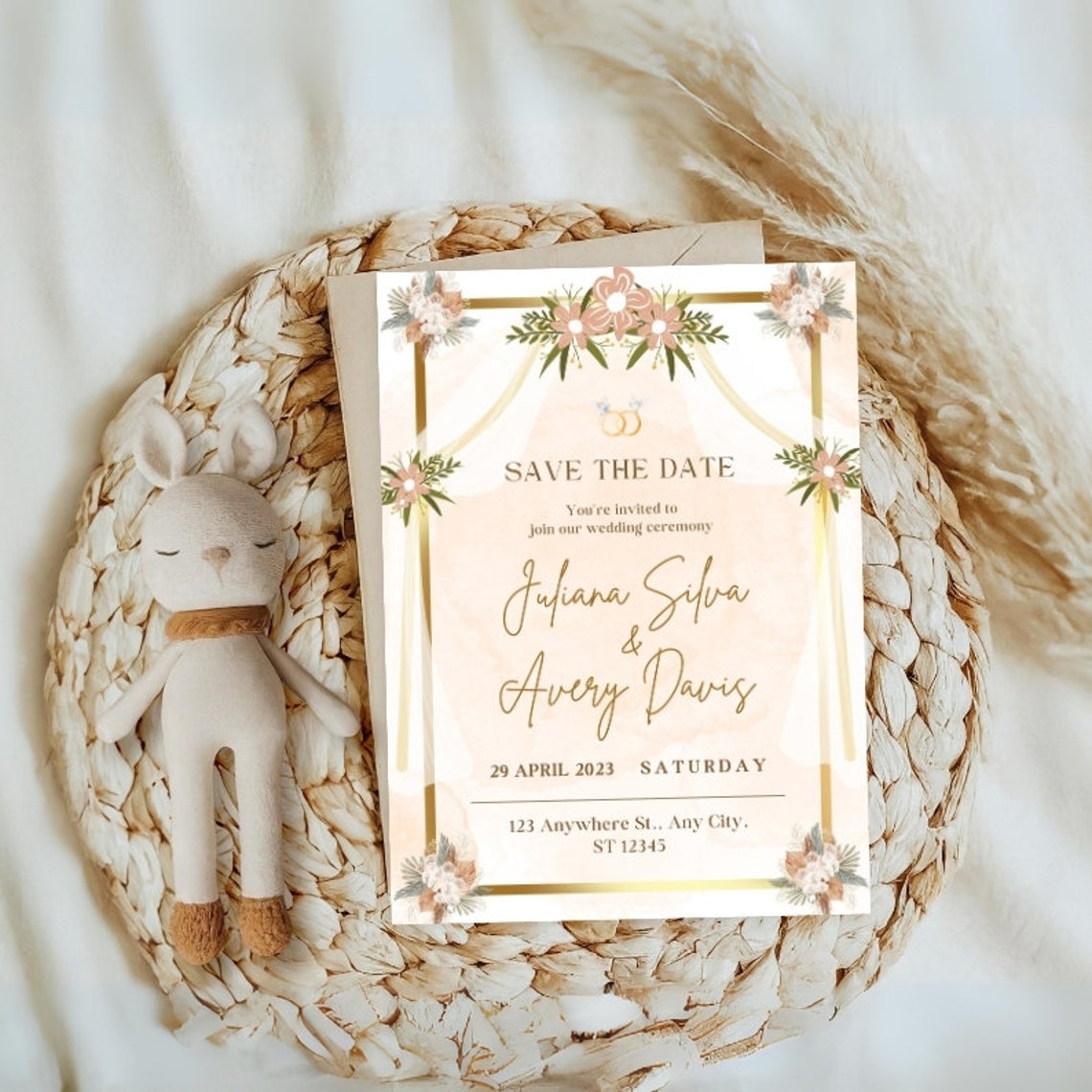 Floral Wedding Invitation Canva Template, Printable Save the Date ...