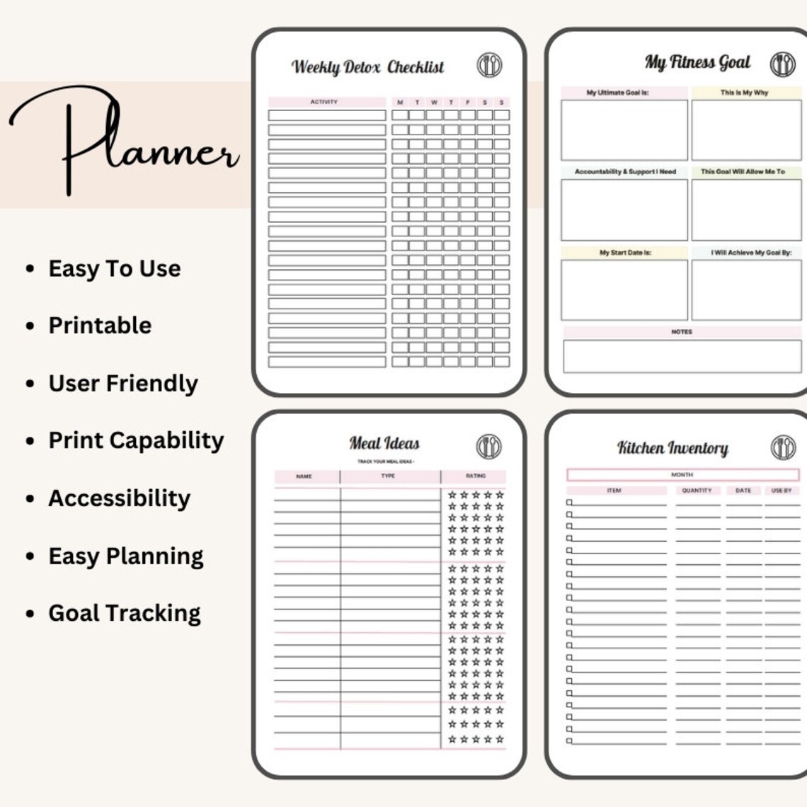 Printable Meal Organizer, iPad Meal Planner, Grocery Digital Planner ...