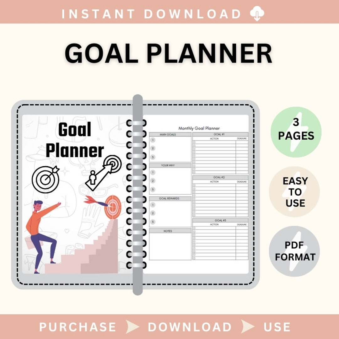 Digital Monthly Goal Planner, Digital Goal Tracker, Goal Setting ...