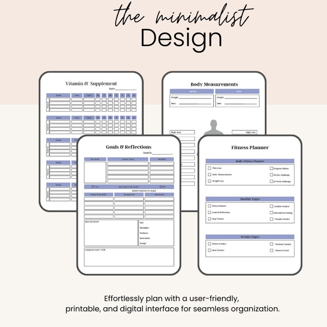 Digital Fitness Planner, Printable Fitness Tracker, Workout Log, Body ...